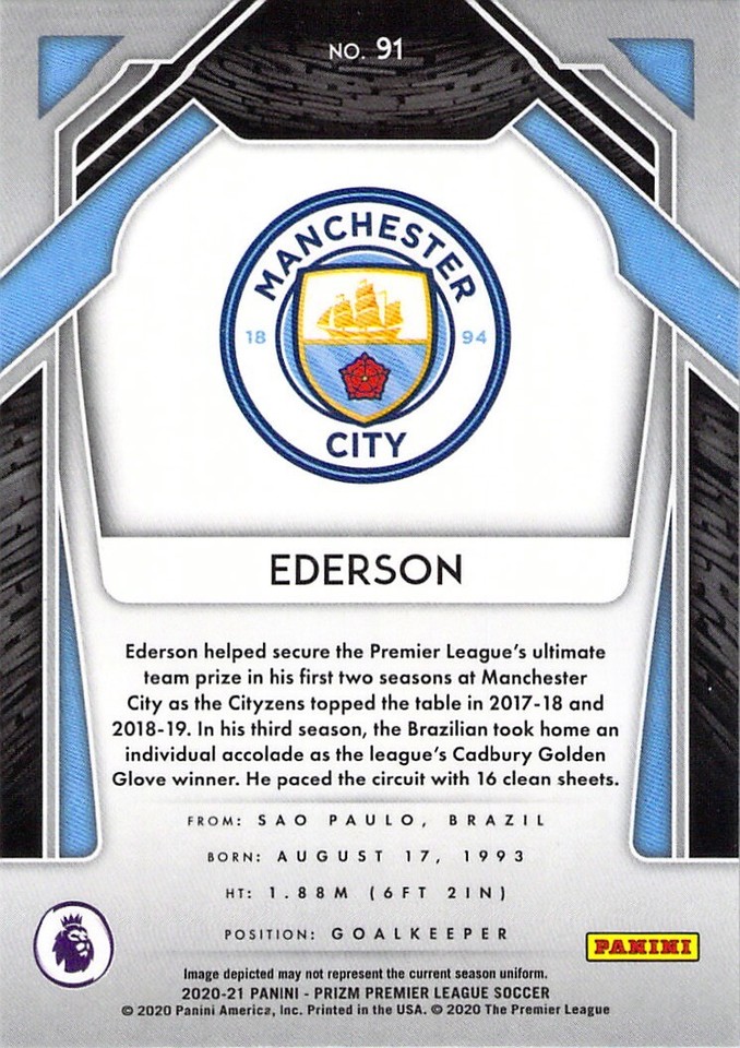 Ederson 2020-21 Prizm EPL English Premier League Soccer Card #91 ...