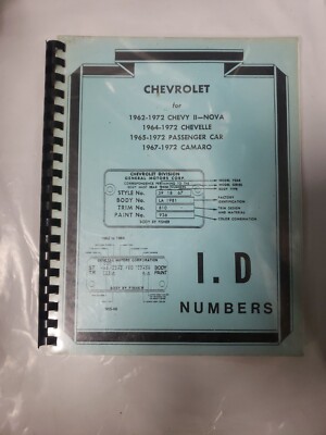 Chevrolet Chevy II Nova Chevelle Passenger Car Camaro I.D. NUMBERS 1962 ...