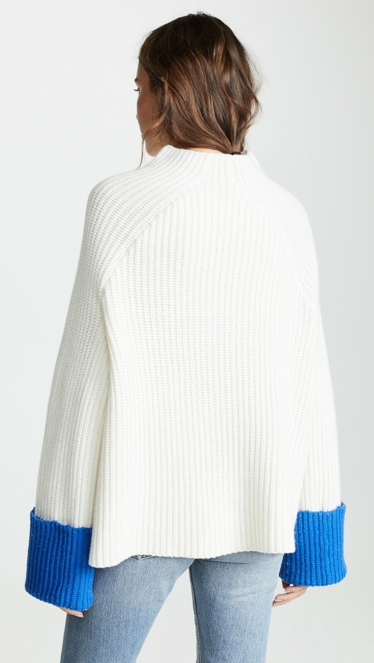 NWT Tory Sport chunky Merino Wool Ribbed Mock-Neck Sweater Snow White ...