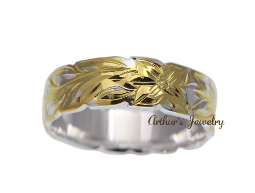 925 STERLING SILVER YELLOW GOLD 2 TONE HAWAIIAN PLUMERIA MAILE LEAF 8MM ...