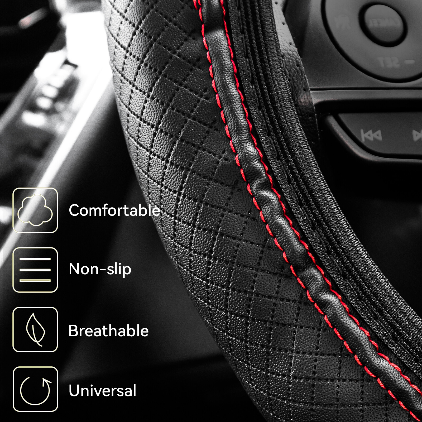 Universal 38cm Black Car Steering Wheel Cover Sports Leather Anti Slip ...