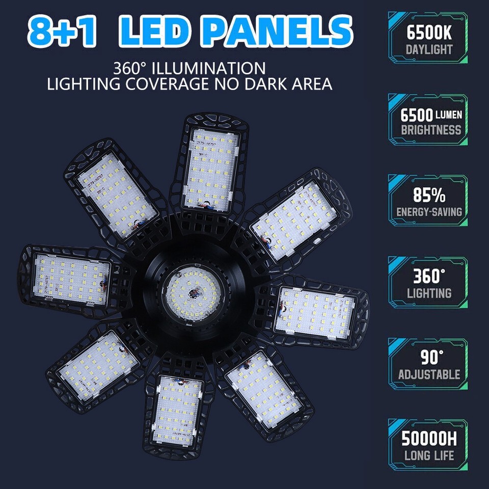 Garage Light 9000000LM Deformable LED Super Bright Bulb Work Ceiling ...