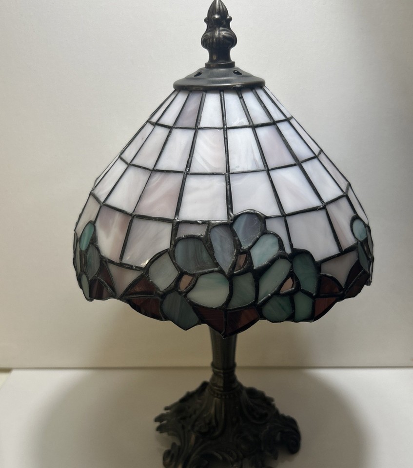 Vintage Tiffa-Mini Table Lamp with Slag Glass Dome Shade Tested Working ...