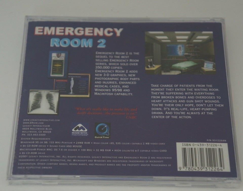 EMERGENCY ROOM 2 MAC PC WIN 95 98 Brand NEW Sealed Computer Video Game ...