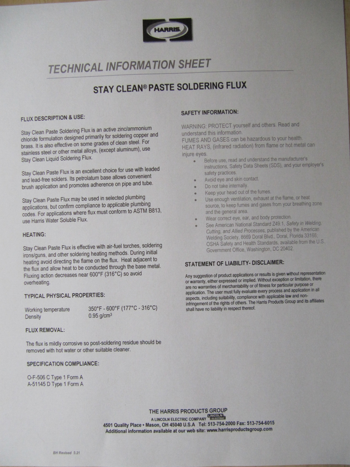 HARRIS STAY-BRITE #8 SOLDER KIT 36 inches plus 1/2 ounce STAY CLEAN ...