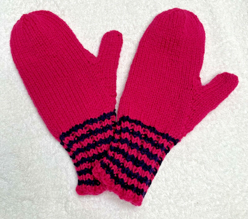 Mittens Pink with Purple Stripes - Handknit Large Adult | eBay