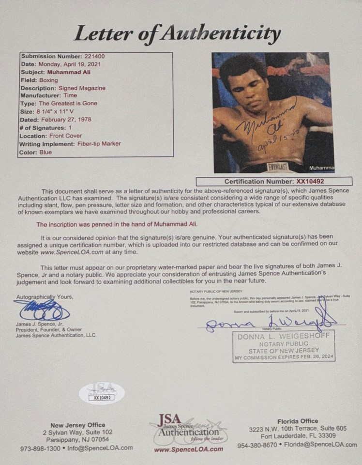 Signed Muhammad Ali Time Magazine CGC & JSA Vintage Auto 1980 The ...