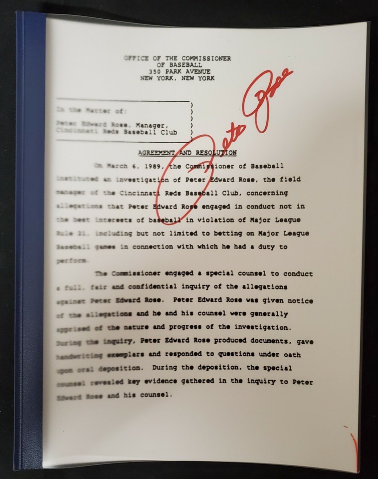 Pete Rose Signed DOWD Report Document With COA | eBay