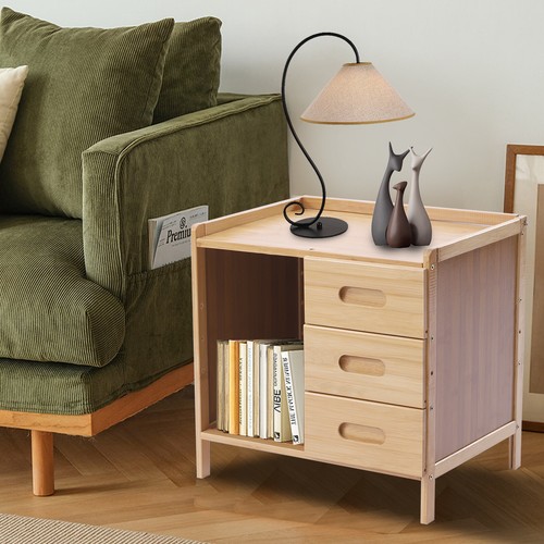 Nightstand Bedside End Table Bedroom Side Bamboo Storage with Pull-out ...