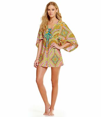 Trina Turk Capri Sherbet Cover Up Tunic Sz S Orange Stretch Dolman Swim ...
