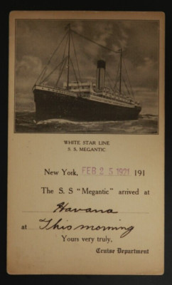 Ss Megantic White Star Line 1921 Arrived at Havanna Notice Postcard ...