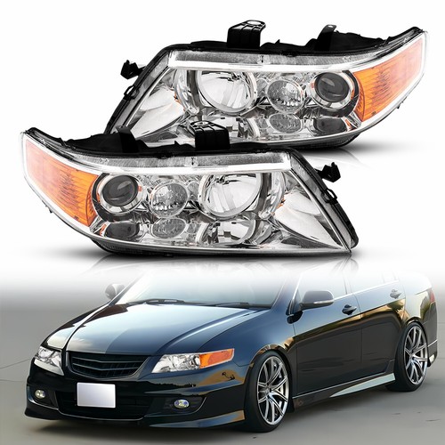 Projector Headlights Chrome Housing Amber Reflector For 2004-2008 Acura ...