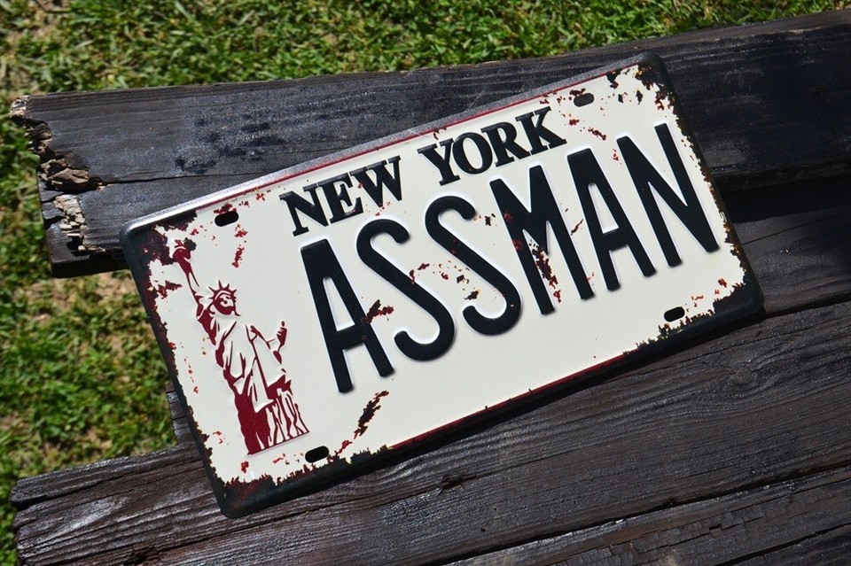 New York ASSMAN Embossed License Plate Tin Sign - Jerry Seinfeld ...