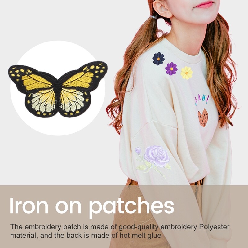36 PCS Butterfly Flowers Iron on Patches Sew on Appliques Embroidery ...