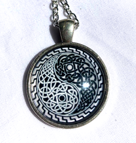 Ying Yang Black White Bubble Top Resin Amulet Necklace Silvertone on ...