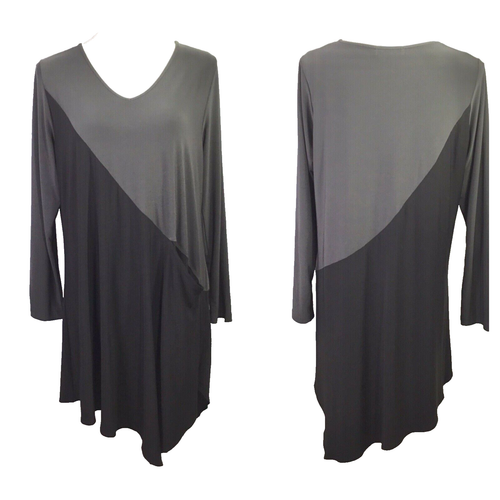 Sun Kim Dress USA Sz M Asymmetrical Comfy Casual Black Gray Long Sleeve ...