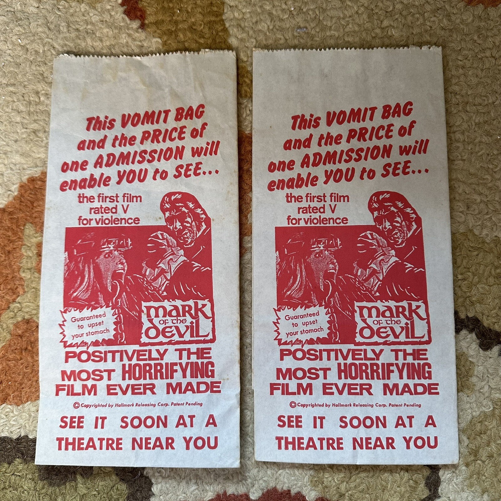"Mark of the Devil" Vomit Bags Lot of 2 | eBay