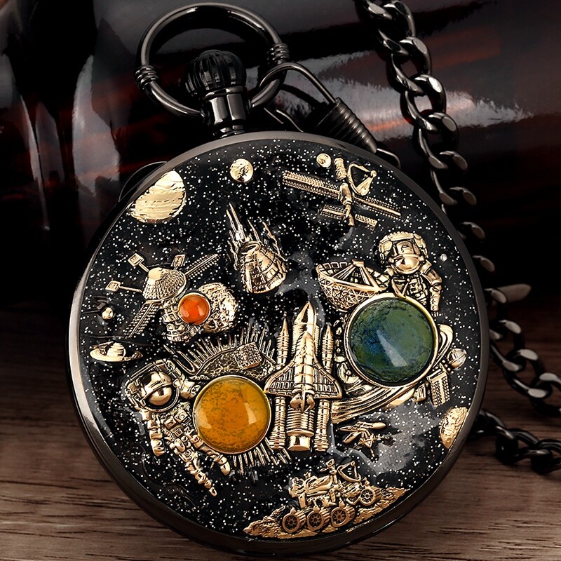 Unique Musical Movement Pocket Watch Astronaut Space Quartz with Fob ...