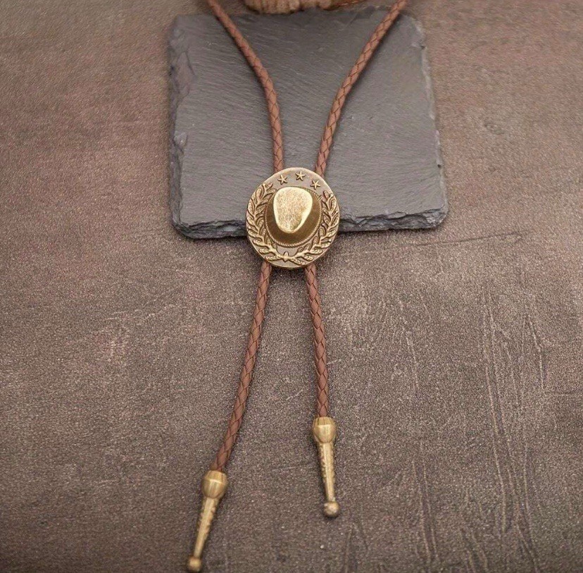 Cowboy Hat Brown & Bronze Necklace - Necktie Bolo Tie - Western ...