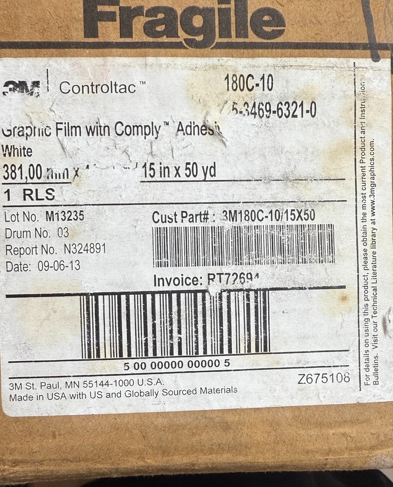 3M Controltac Vinyl Car Wrap Graphic Film w/ Comply Adhesive IJ180C-10 ...