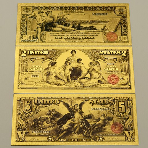 1896 US 1 2 5 Silver Dollars Gold Banknotes Educational Certificate ...