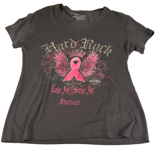 Hard Rock Cafe Florence Love All Serve All V Neck Shirt Gray Women Fit ...