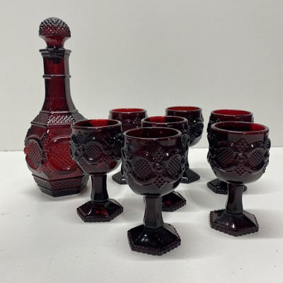 Avon Ruby Red Decanter with Goblets 10in Tall Cape Code Vintage Glass ...