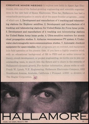 1959 Hallamore Electronics Co. Anaheim California Creative Minds Needed ...