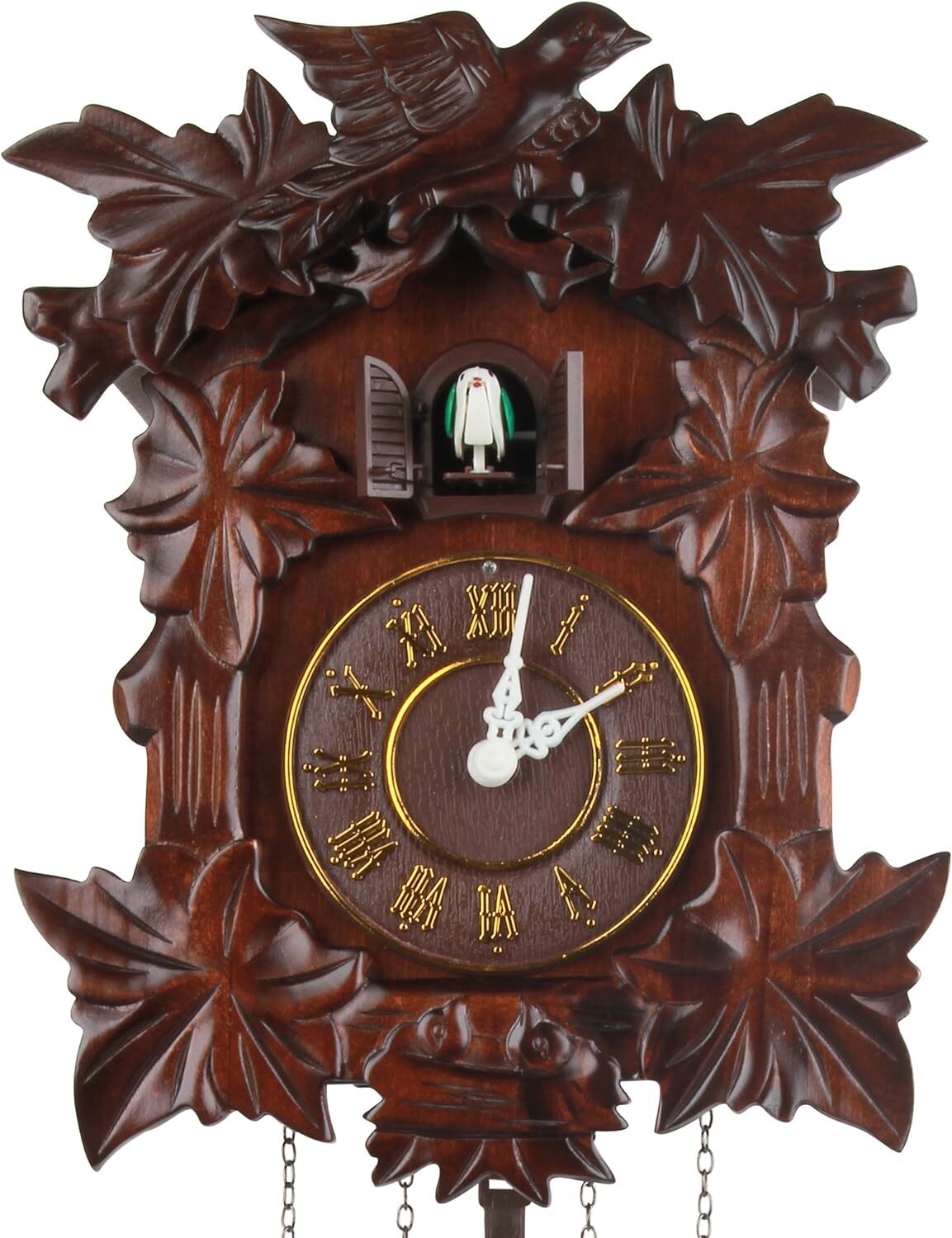 Kendal Handcrafted Linde Wood Cuckoo Clock w/ Night Silencer and Bird ...