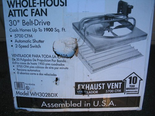 AIRVENT WHOLE HOUSE ATTIC FAN BELT DRIVE 30 INCH BLADE SHUTTERS 2 SPEED ...