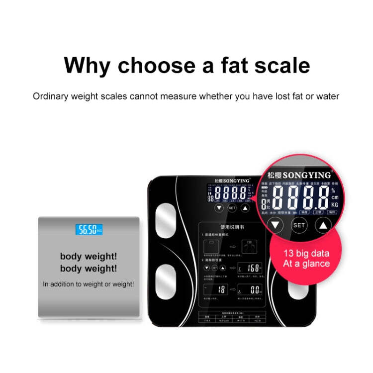 LCD Display Body Electronic Smart Weighing Scales Bathroom Scale ...
