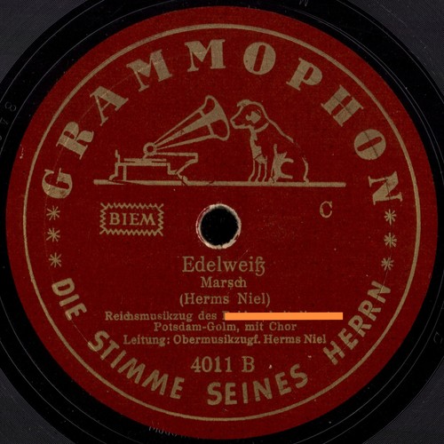 ES WAR EIN EDELWEISS GERMAN WW2 MARSCH RARE 78rpm Record HERMS NIEL ...