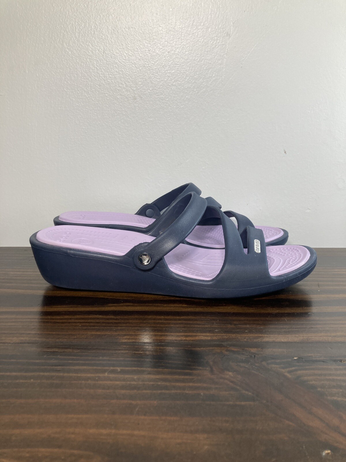 Crocs Patricia Navy Blue Purple Low Wedge Heels Women… - Gem