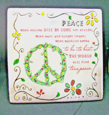 PEACE Decorative Tile w/ Hanger & Easel, Peace Sign Plaque, World Peace ...