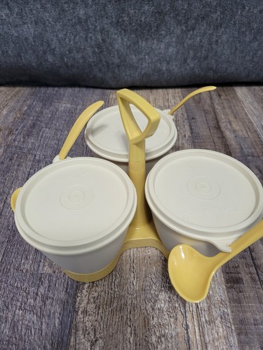 Tupperware Vintage Condiment Picnic Relish Caddy Server Set Cups Lids ...