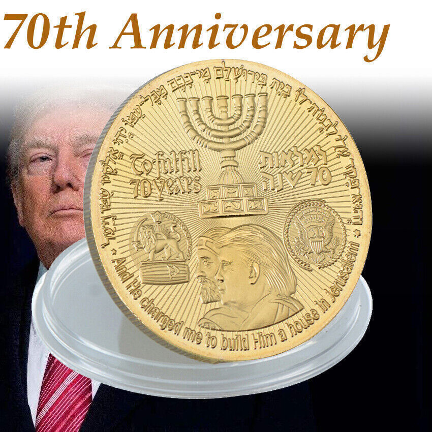 10 Pcs Donald Trump Gold Plated Coin King Cyrus Jewish Temple Jerusalem ...