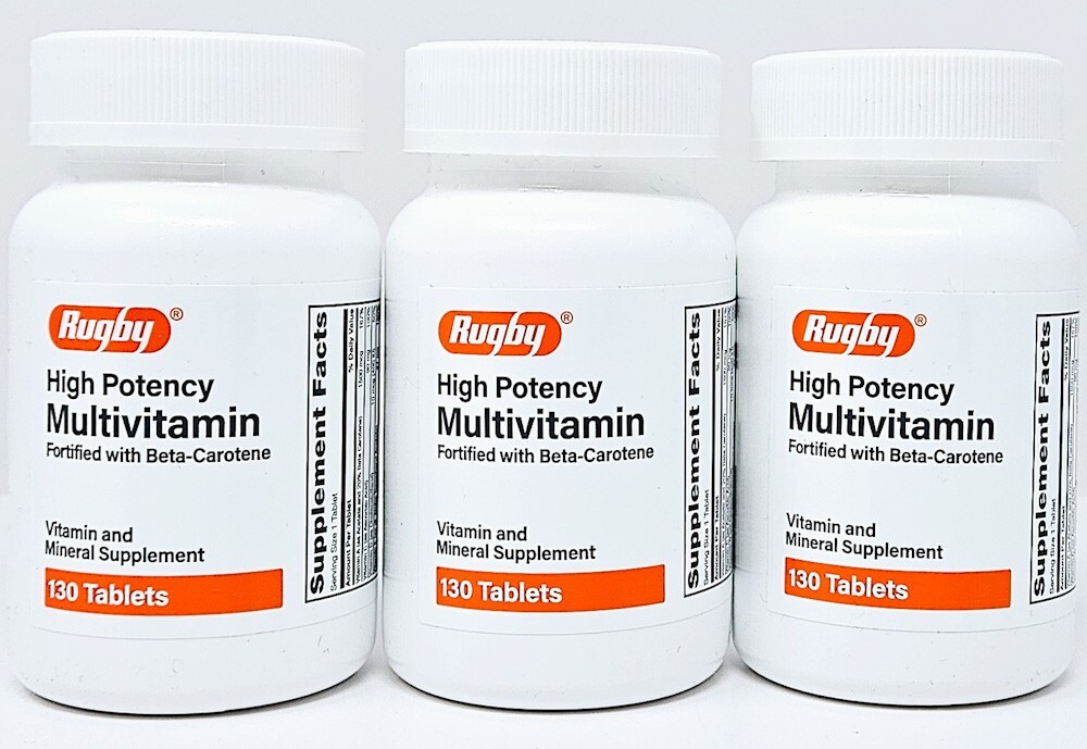 Rugby Multivitamin (High Potency) 130 Tablets Each -(3 Pack) -Exp 06 ...