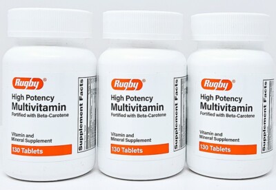 Rugby Multivitamin (High Potency) 130 Tablets Each -(3 Pack) -Exp 06 ...