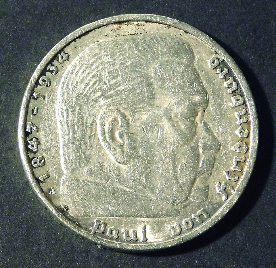 1937 A Germany Nazi silver 5 Mark ***Hindenburg***Nice collectable ...