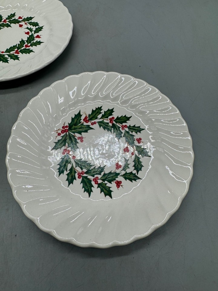 Set 3 Vintage Christmas Holly Berry Design scalloped Ceramic Dessert ...