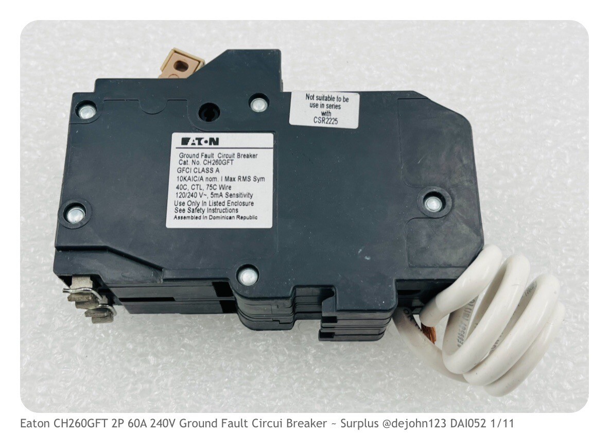 Eaton~ CH260GFT GFCI Circuit Breaker 60A 2P 240V ~ Unused Surplus ...