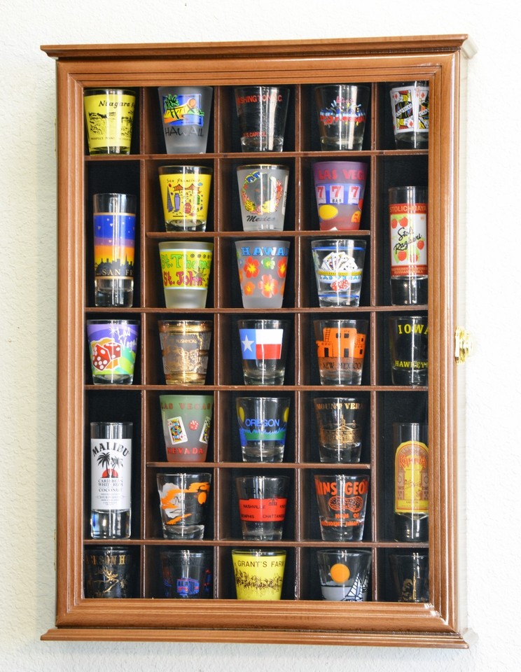 31 Shot Glass Shooter Display Case Cabinet Holder Wall Rack Shotglass ...