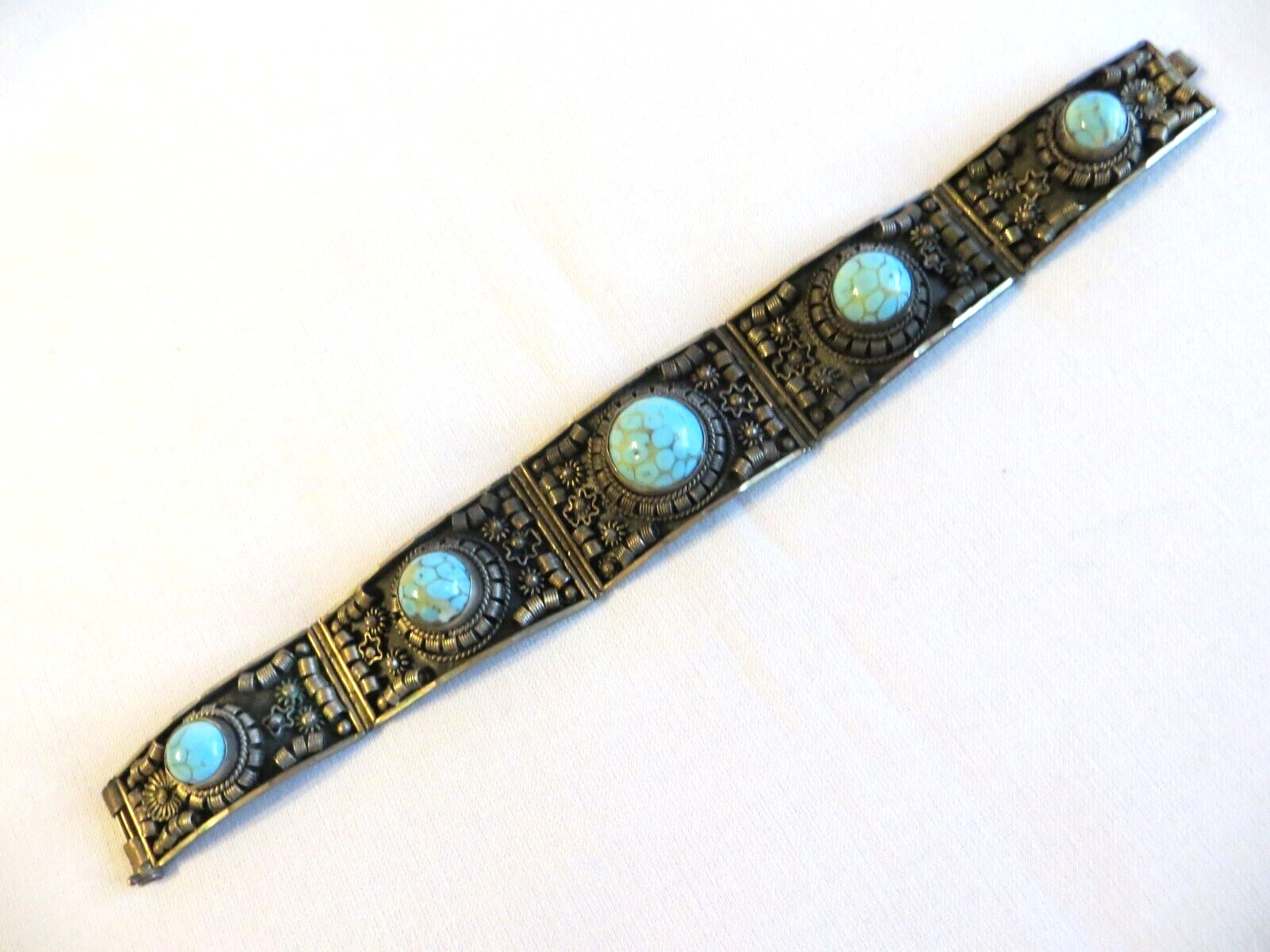 VINTAGE ELABORATE PERSIAN TURKISH SILVER TURQUOISE CA… - Gem