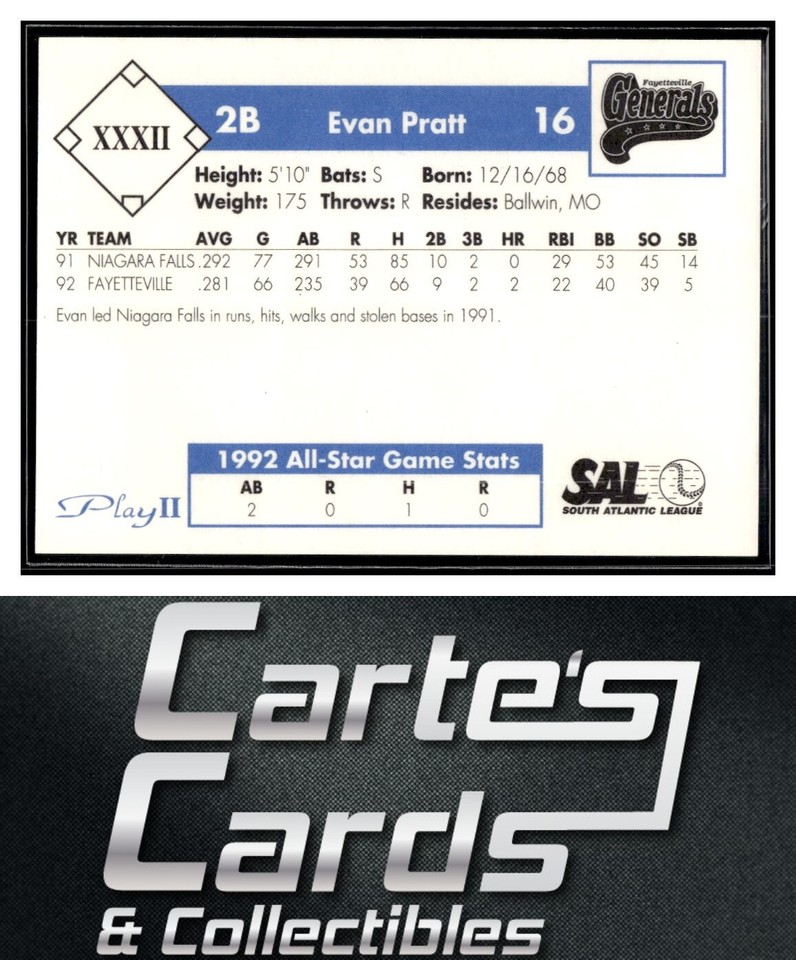 Evan Pratte 1993 Play II South Atlantic League #32 Fayetteville ...