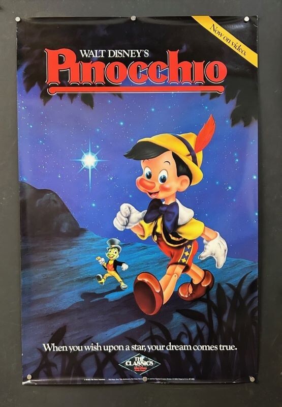 Pinocchio Movie Poster Walt Disney Wonderful Artwork 1980's *Hollywood ...