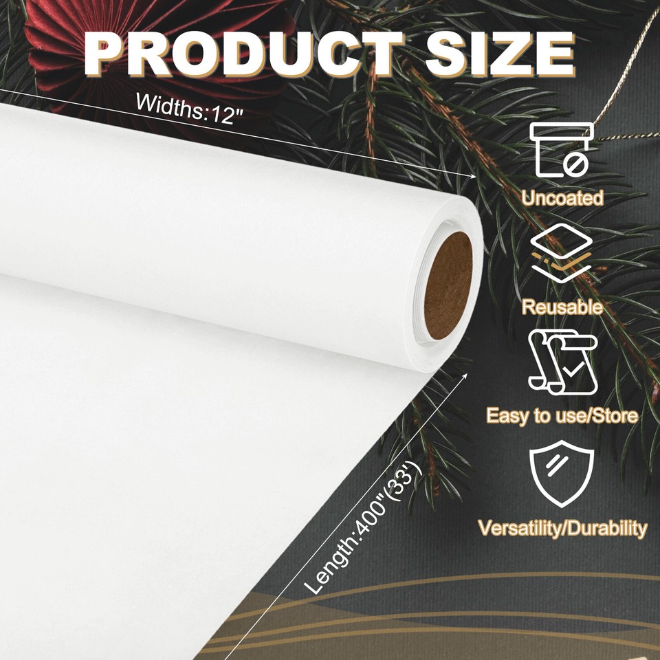 Wrapping Paper, 12"x400"(33') 80 GSM Craft Paper Roll Kraft Packing ...