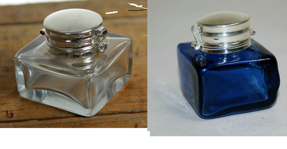 Antique Blue Glass Ink Well VINTAGE WHEATON N.J. COBALT BLUE GLASS
