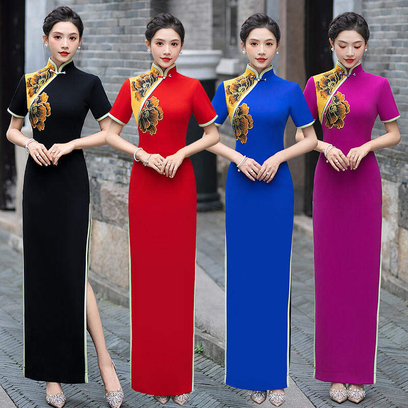 Women Evening Party Qipao Dress Chinese Mum Long Cheongsam Stage ...