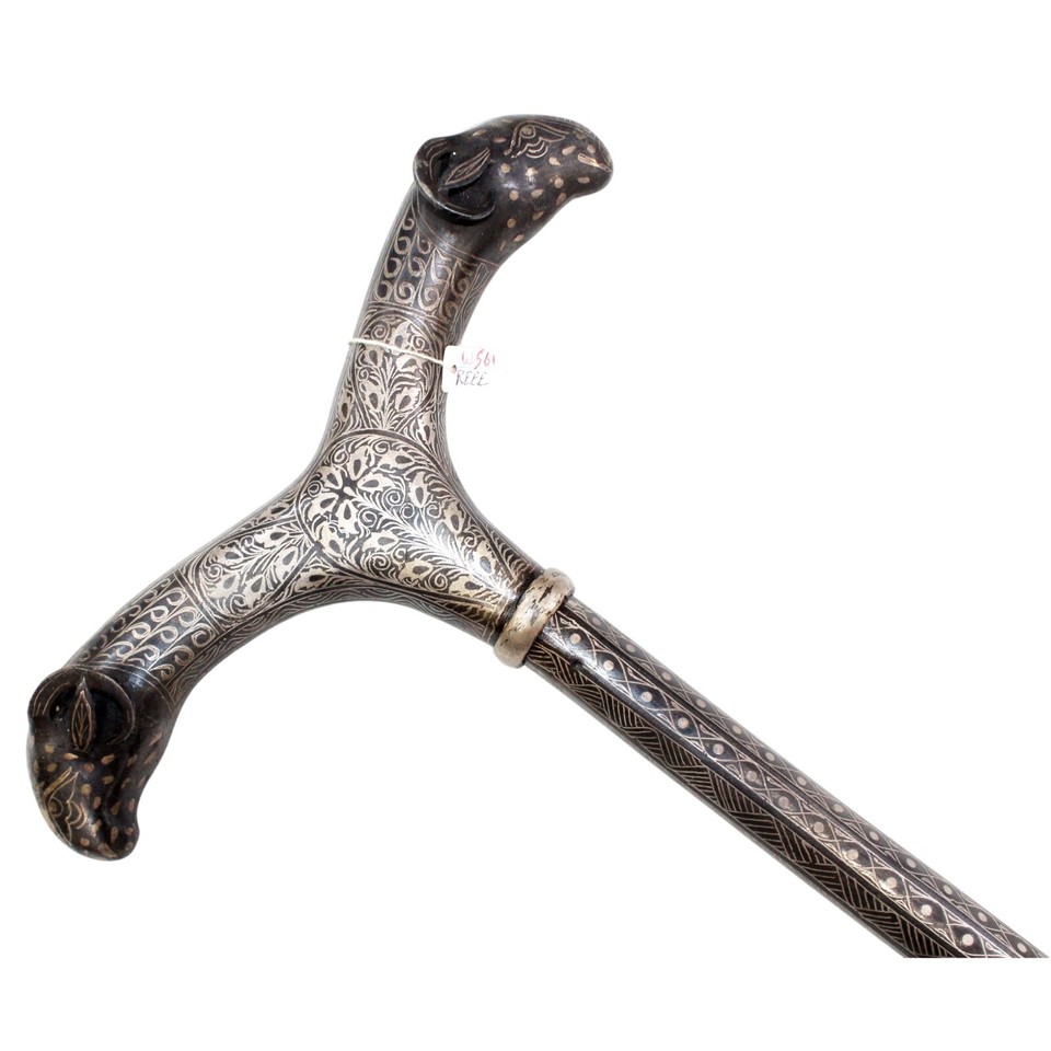 Steel Stick Yoga Hand Stand Meditation Ram Sheep Silver Wire Koftgari ...