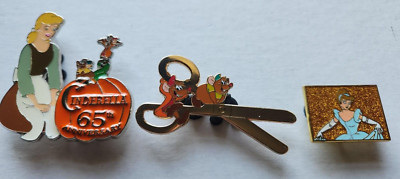 Disney Pins Lot Cinderella 65th Pumpkin Jac Gus Scissors Gold Sparkle # ...